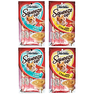 Delectables Hartz Squeeze Up Cat Treats Variety 4 Pouch Bundle of 2 Flavors; 2 Pouches of Each Flavor (2.0 oz Each) (Chicken, Tuna)
