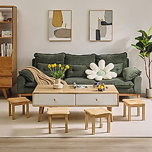 Aibiju Toddler Step Stool, Mini Table Desktop Shelf, Wooden Stool 11.5 * 11.5 * 10.6inch, Natural Wood Kitchen Step Stool, Small Short Stool for Kids and Adults, Natural Wood Color JPRF-1352