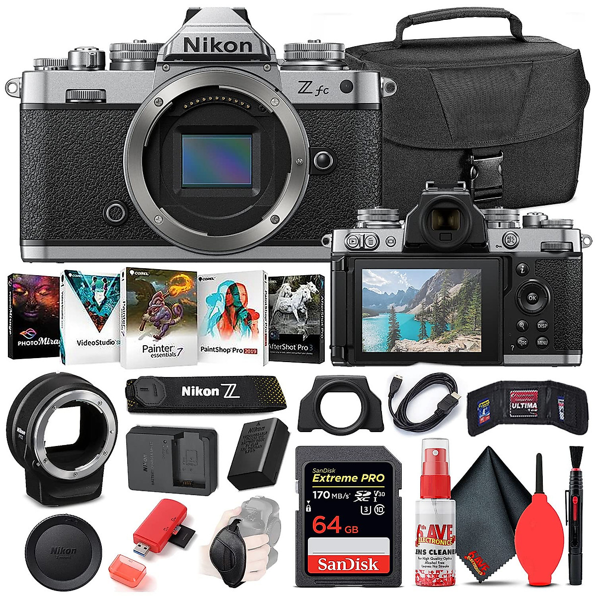 Nikon Z fc Mirrorless Digital Camera (Body Only) (Black, 1671) Bundle with FTZ Adapter + 64GB Extreme PRO SD Card + Camera Bag + Editing Software + Hand Strap + Cleaning Kit + More (Renewed)