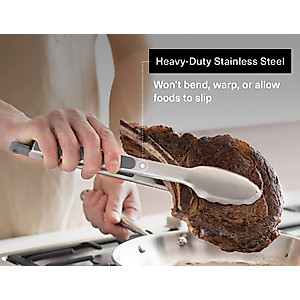 Misen Stainless Cookware Bundle - 10" 5-ply Pan, Fish Spatula, Stainless Steel Tongs - Heat Retention - Stay-Cool Handle - Kitchen Tongs with Silicone Tips - Ergonomic Design - Versatile Set - Gray