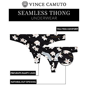Vince Camuto Women's Underwear - 5 Pack Seamless Thong Panties (S-XL), Size Small, Black Floral/Ballet/Tan/Chai/Black
