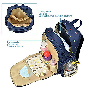 QIMIAOBABY diaper bag backpack, multifunctional and large-capacity travel diaper storage bag (Blue florets)