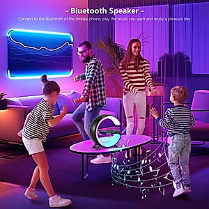 Wireless Charger Atmosphere Lamp, 2025 New Intelligent LED Table Lamp, Bluetooth Speaker, Dimmable Night Light Bedside Lamp Alarm Clock with Music Sync, App Control for Bedroom Home Decor Gift (Black)