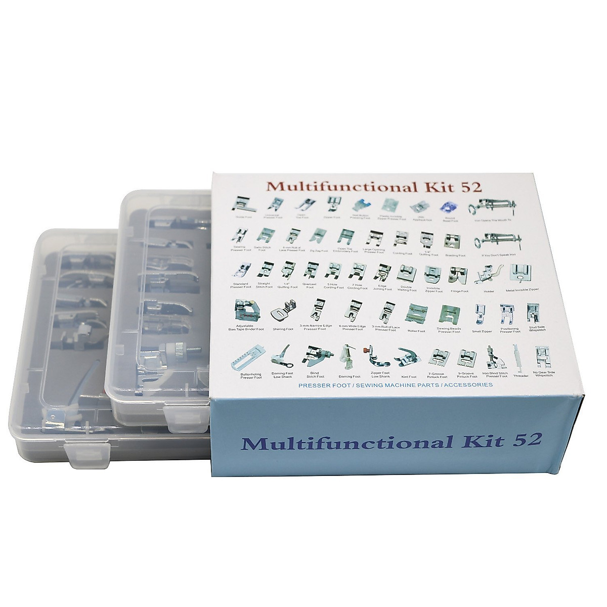 Professional 52pcs Sewing Machine Sewing Foot Presser Foot Presser Feet Set with Manual & Plastic Storage Box for Singer, Brother, Babylock, Janome and Kenmore Low Shank Sewing Machines