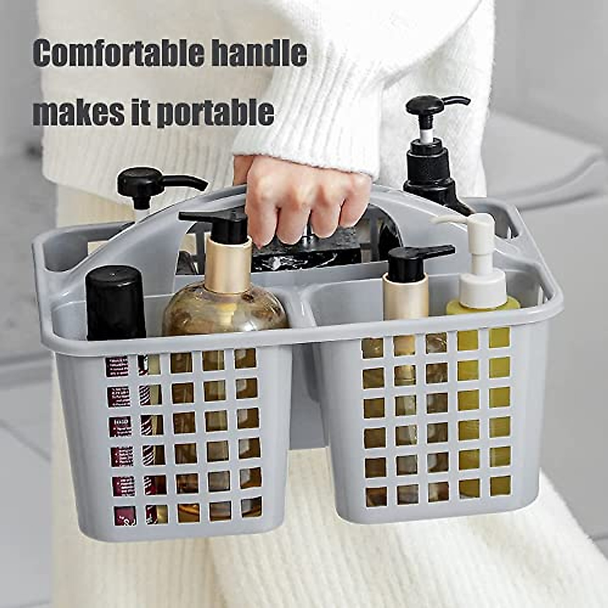 Andmey Cleanning Caddy Basket Plastic Storage Shower Caddy Bucket with Handle for Garden, Cleaning Supplies, Gray