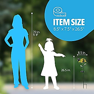 Exhart Solar Yellow Bumble Bee Garden Stake, 26 LEDs, Metal, Cute Garden Décor, 8.5"x7.5"x26.5"