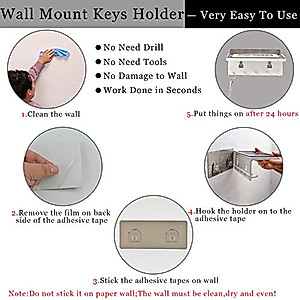 JDGOOMA Wall Mount Entryway Storage Organizer Small Stick On Key Holder Mail Letter Sorter Adhesive Wall Shelf with 5 Hooks -Leash,Keys Holder for Entryway,Mudroom,Hallway,Kitchen(Gray)