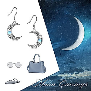 POPLYKE Moonstone Earrings for Women Crescent Moon Sterling Silver Celtic Irish Jewelry Hypoallergenic Gifts for Girl Mother Daughter Sister