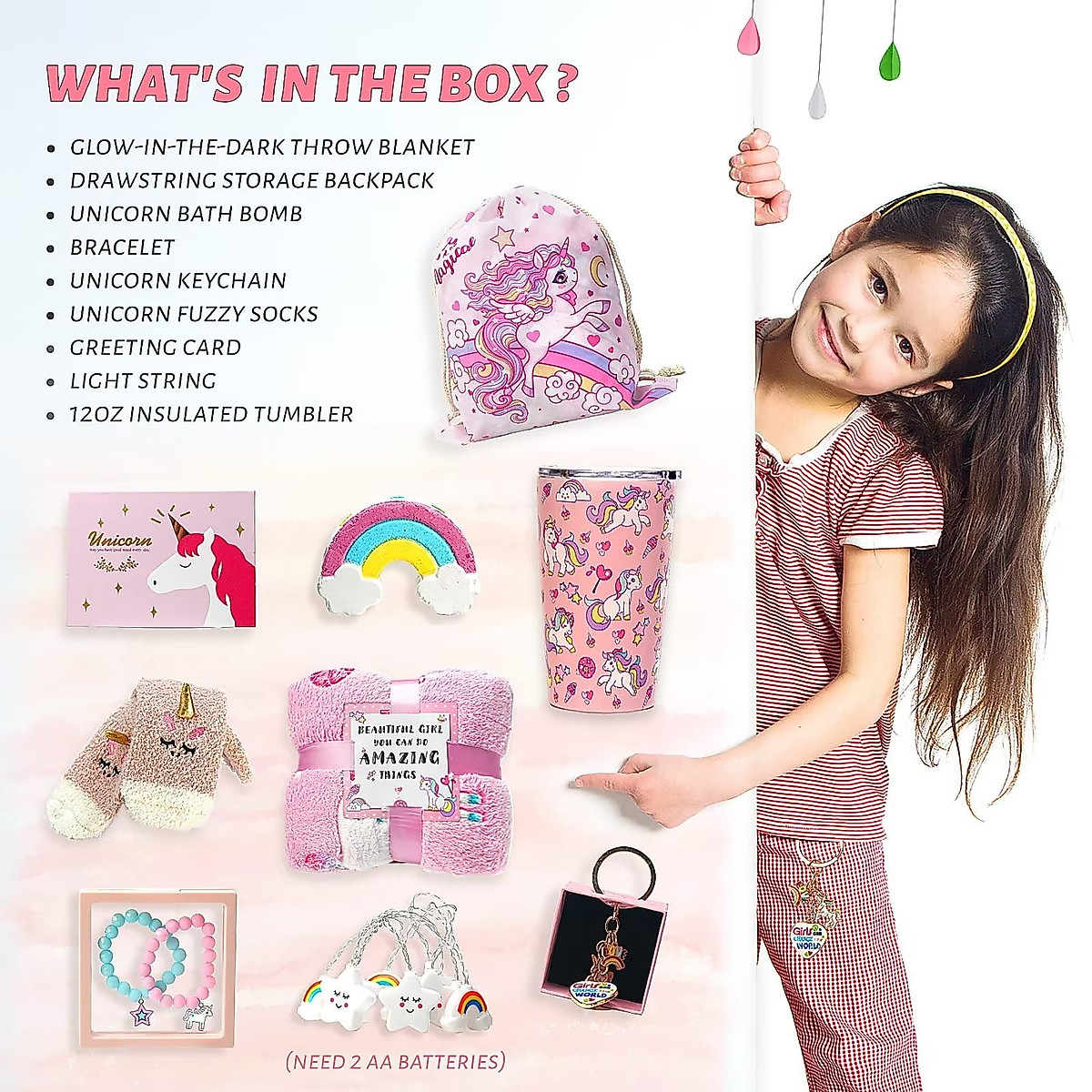 Wzvzss Unicorn Birthday Gifts for Girls,Unicorn Gifts Box for Toddler/Teen Girls,Gift for Girls age 6-8 4 5 7 9 10 year old,Kindergarten Back to School Gifts - 9 Pcs Set for Little Girl