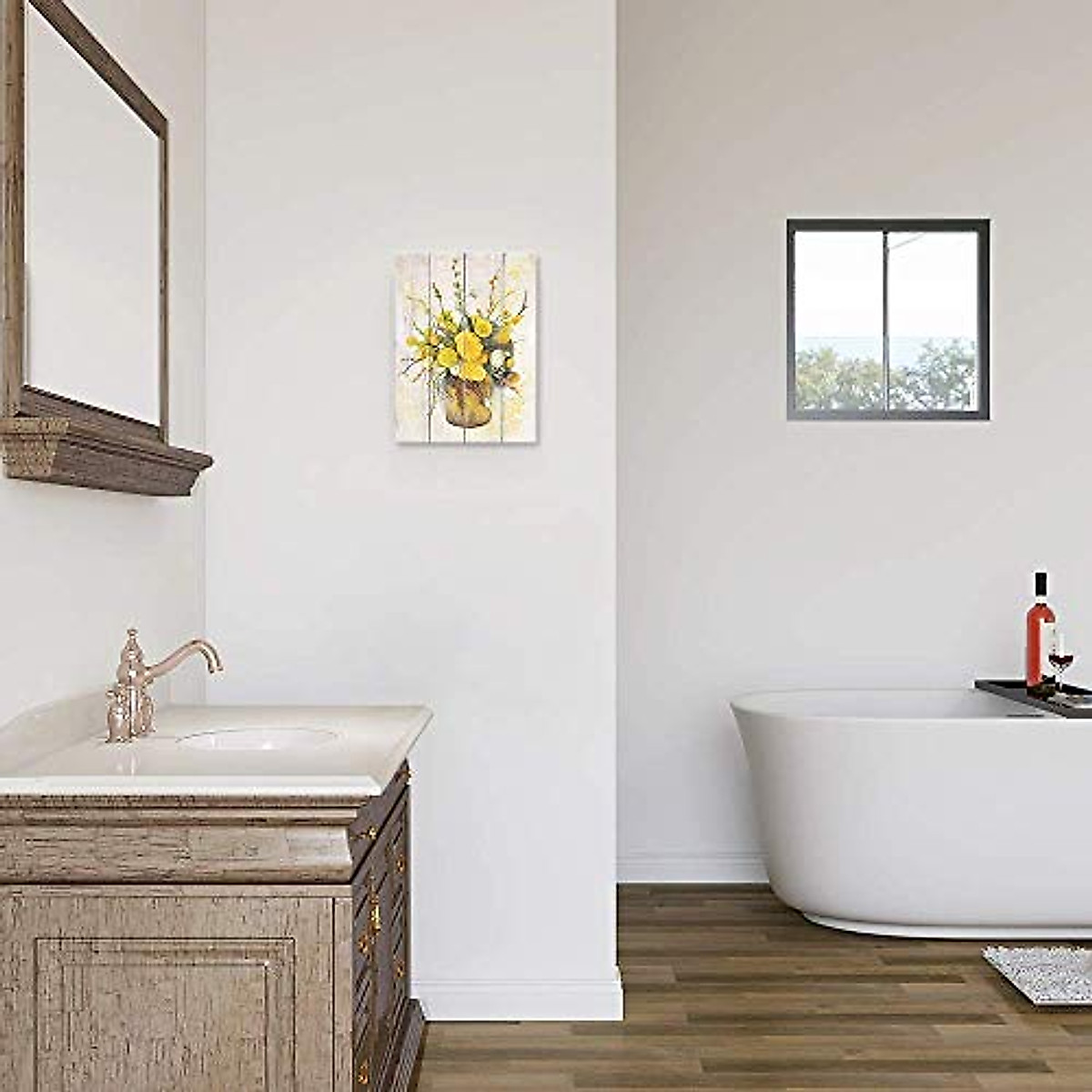 Takfot Rustic Wall Art Farmhouse Canvas Paintings Yellow Flower Artwork Floral Picture Oil Painting Style Prints Daisy Home Decor for Bathroom Bedroom Living Room Dining Room 12x16 inch