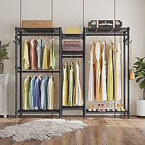 Heavy Duty Clothes Rack for Hanging Clothes, Large Clothing Rack with Shelves Portable Closet Rack Freestanding 7 Tiers Wire Garment Rack Corner Closet System for Bedroom, Max Load 800 Lbs, Black