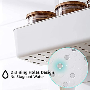 LEVERLOC Shower Caddy Suction Cup Double Layer Shower Shelf One Second Installation Removable Powerful Suction Cup Bathroom Organizer Max Hold 22lbs Waterproof Shower Storage Plastic- White