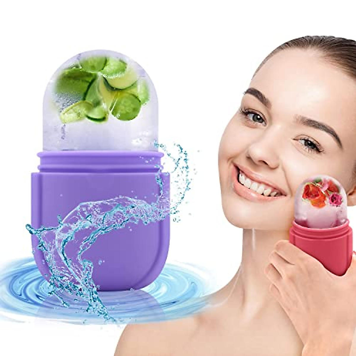 Ice Roller for Face and Eye, Upgrated Facial Beauty Ice Roller Skin Care Tools, Facial Cube, Gua Sha Massage, Silicone Ice Mold (Purple)