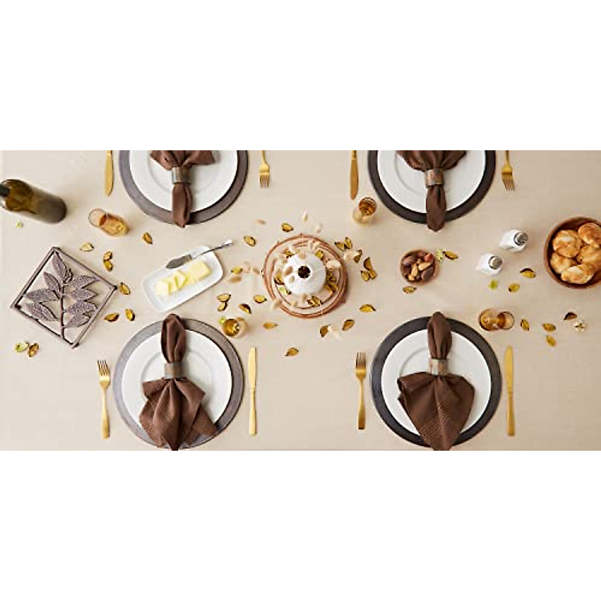 DII French Stripe Dining Table Collection Farmhouse Style Tablecloth, 70 Inches Round, Taupe/Red