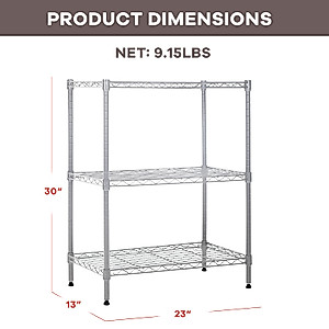 NChanmar 3-Tier Wire Shelving Unit Storage Shelves Shelf Organizer 30"x23"x12" Heavy Duty Metal Storage Rack Wire Rack NSF Height Adjustable for Laundry Bathroom Kitchen Garage Shelving(Chrome)