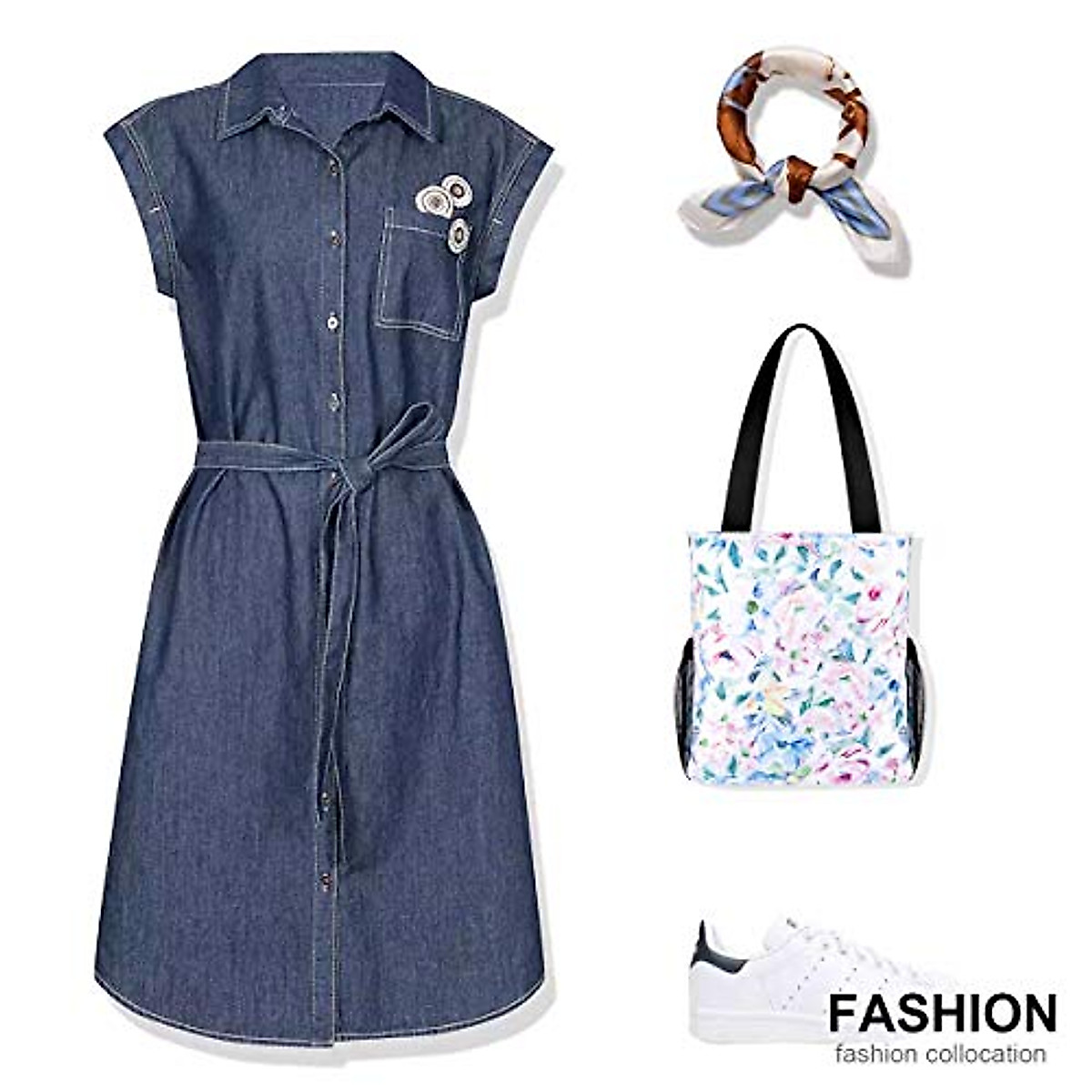 Women Tote Bag Girls Floral Shoulder Purse Beach Hand Bag with Zipper Pockets for Daily Travel Work School Yoga (Fantasy Bloom)