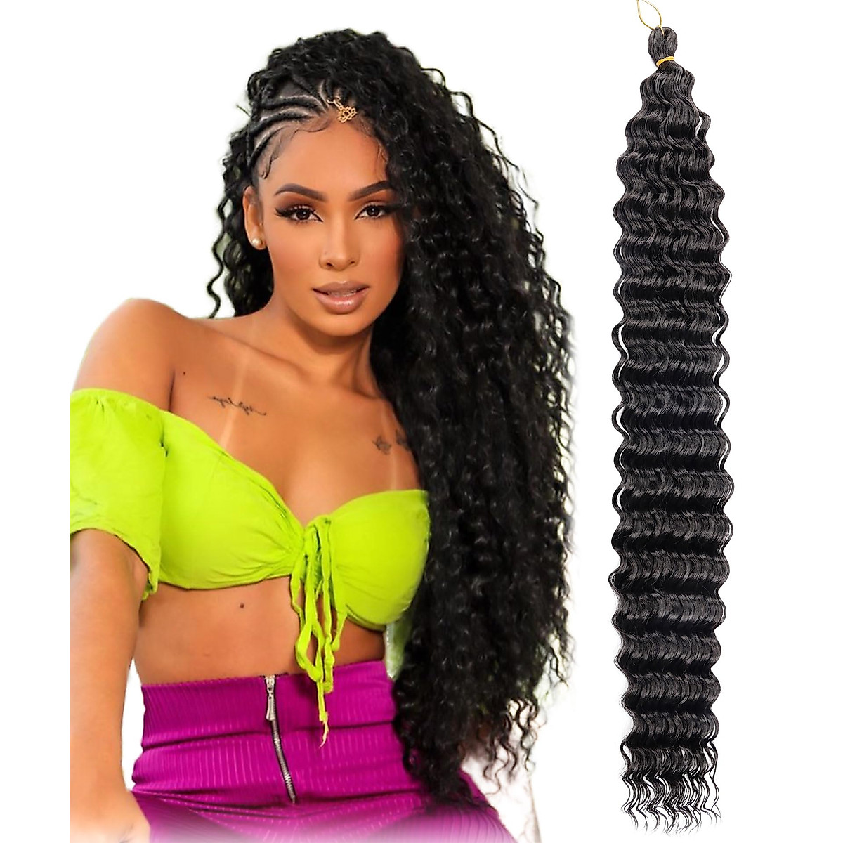 BATISI Ocean Wave Crochet Hair 30 Inch 1 Pack 1b Natural Black Deep Wave Crochet Hair Wavy Braiding Hair Curly Crochet Hair For Black Women