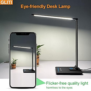 GLITI LED Desk Lamp, Black Modern Table Lamp, Ideal Gift for Study, Office. Dimmable Desk Lamp for Work, Video Conferencing, Reading and Writing, Arts and Crafts, Nail Art.