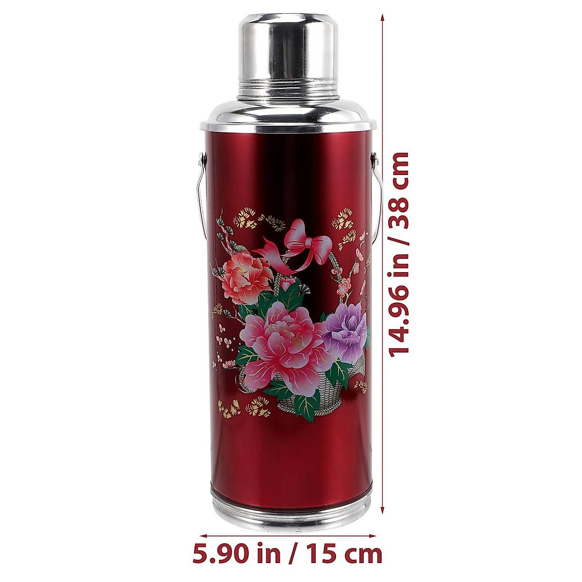 Housoutil Insulated Stainless Steel Water Bottle Chinese Traditional Flask Double Walled Travel Mug Vacuum Coffee Cup Keeps Hot and Cold Leakproof Lids