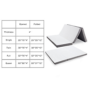 Kingfun Memory Foam Folding Mattress, 4 Inch Gel-Infused Foldable Floor Mattress, Breathable Tri-fold Mattress Topper with Cover, Soft Folding Foldable Portable Floor Guest Bed (Full)