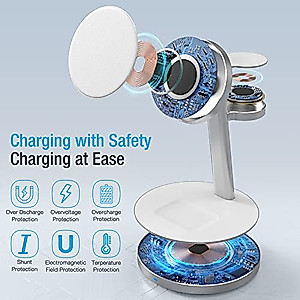3-in-1 Magnetic Wireless Charger Stand, 18W Aluminum Alloy MagSafe Charging Station for iPhone 14 Pro/14 Pro Max /14/13/12 Series, AirPods 3/Pro/2, iWatch 8/7/ 6/SE/5/4/3/2 (with QC 3.0 Adapter)