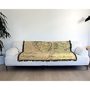 LOGOVISION The Lord of The Rings Blanket, 50"x60" Map of Middle Earth Woven Tapestry Cotton Blend Fringed Throw Blanket