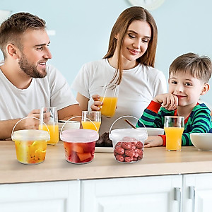 DOERDO 12Pcs Ice Cream Bucket Plastic Storage Buckets Reusable Clear Freezer Containers with Lids, Leakproof Bucket for Homemade Food Drink, 4.7x3.3Inch, 17oz