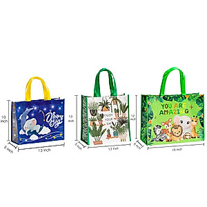 Loveinside Large Recycled Gifts Bags with Handles, Kids Reusable Birthday Party Gift Bag, Shopping Bag - 16" x 6" x 12", 1 Pcs - Animal