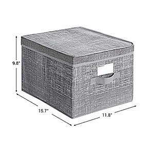 SONGMICS Set of 3 Fabric Storage Bins with Lids, Foldable Storage Boxes with Lids, Fabric Cubes with Label Holders, Storage Bins Organizer, 11.8 x 15.7 x 9.8 Inches, Heather Gray URYLB40LG