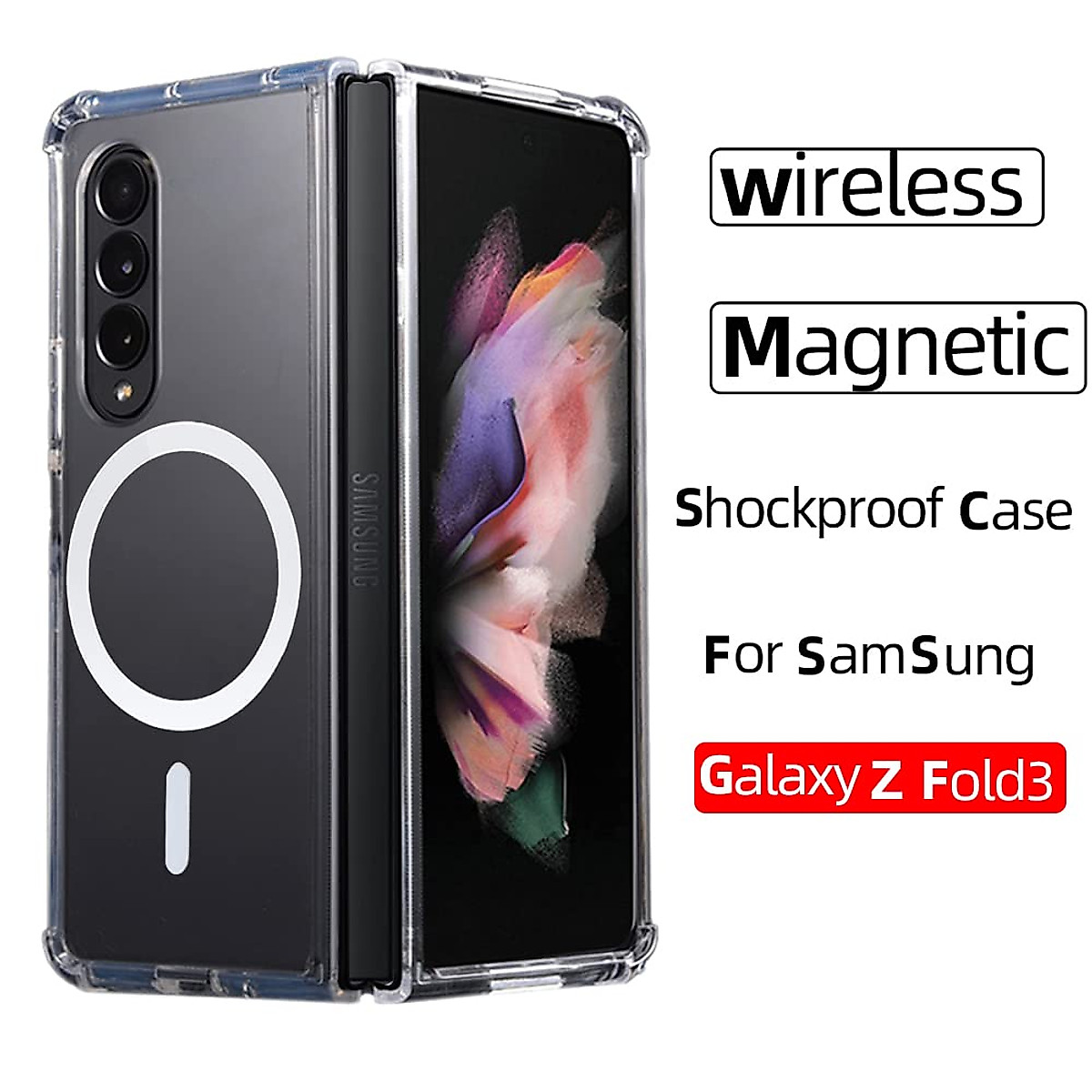 ioiFour for Samsung Galaxy Z Fold 3 Magnetic Clear Case, Compatible with Wireless Charger and Magsafe Card Wallet, Simplistic Transparent Shockproof and Drop-Proof Case