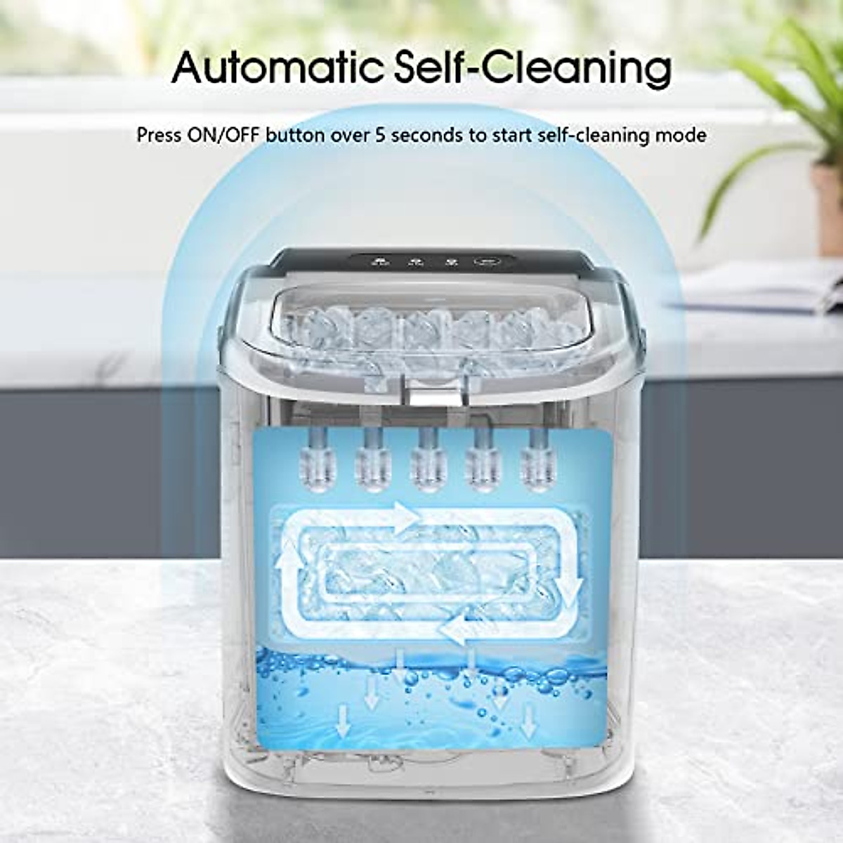 AGLUCKY Ice Makers Countertop,Protable Ice Maker Machine with Handle,Self-Cleaning, 26Lbs/24H, 9 Ice Cubes Ready in 8 Mins, with ice Scoop and Basket,for Home/Office/Kitchen (Black)