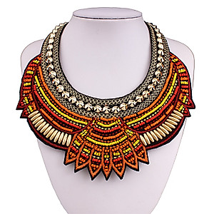 YAZILIND Ethnic Style Coffee Multiple Millet Beads Chunky Chain Bib Statement Choker Collar Necklace for Women
