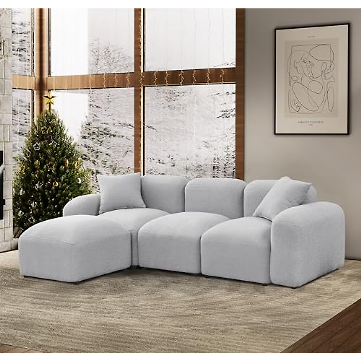 Melpomene Minimalist Convertible Modular Sectional Sofa, Modern 94.5" DIY L Shaped Reversible Sherpa Fabric Sofa Couch for Living Room,Apartment,Office(Grey)