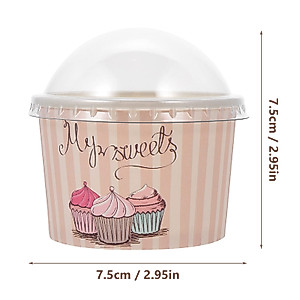 Zerodeko Yogurt Container 50 Sets Dessert Paper Cups Dessert Bowls Disposable Yogurt Bowl Ice Cream Cups Lidded Cake Bowls for Sundae Bar Cake