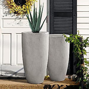 Kante 31.4" and 23.6" H Natural Concrete Finish Concrete Tall Planters Large Outdoor Indoor Decorative Plant Pots with Drainage Hole and Rubber Plug, Modern Tapered Style for Home and Garden
