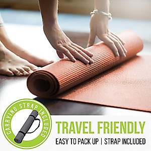 Nicole Miller Yoga Workout Mat, Thick Yoga Exercise Mat for Home Gym with Exercise Mat Strap (Coral, 4MM Thick)