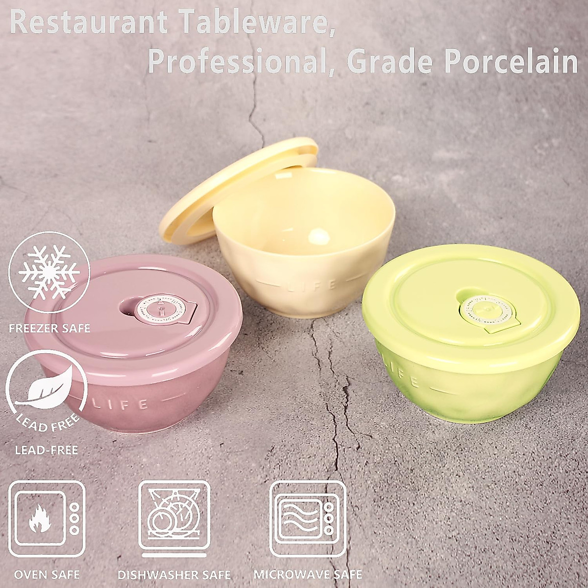 LIUYWYHCF Ceramic Storage Food Containers with Lids (12 Pieces Total) Set of 6, Ceramic Meal Prep Containers, Airtight lunch Containers with Lids - Microwave and Freezer Safe, Round