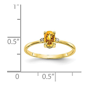 Size 8 - Solid 10k Yellow Gold Polished Diamond & Citrine Simulated Birthstone Ring