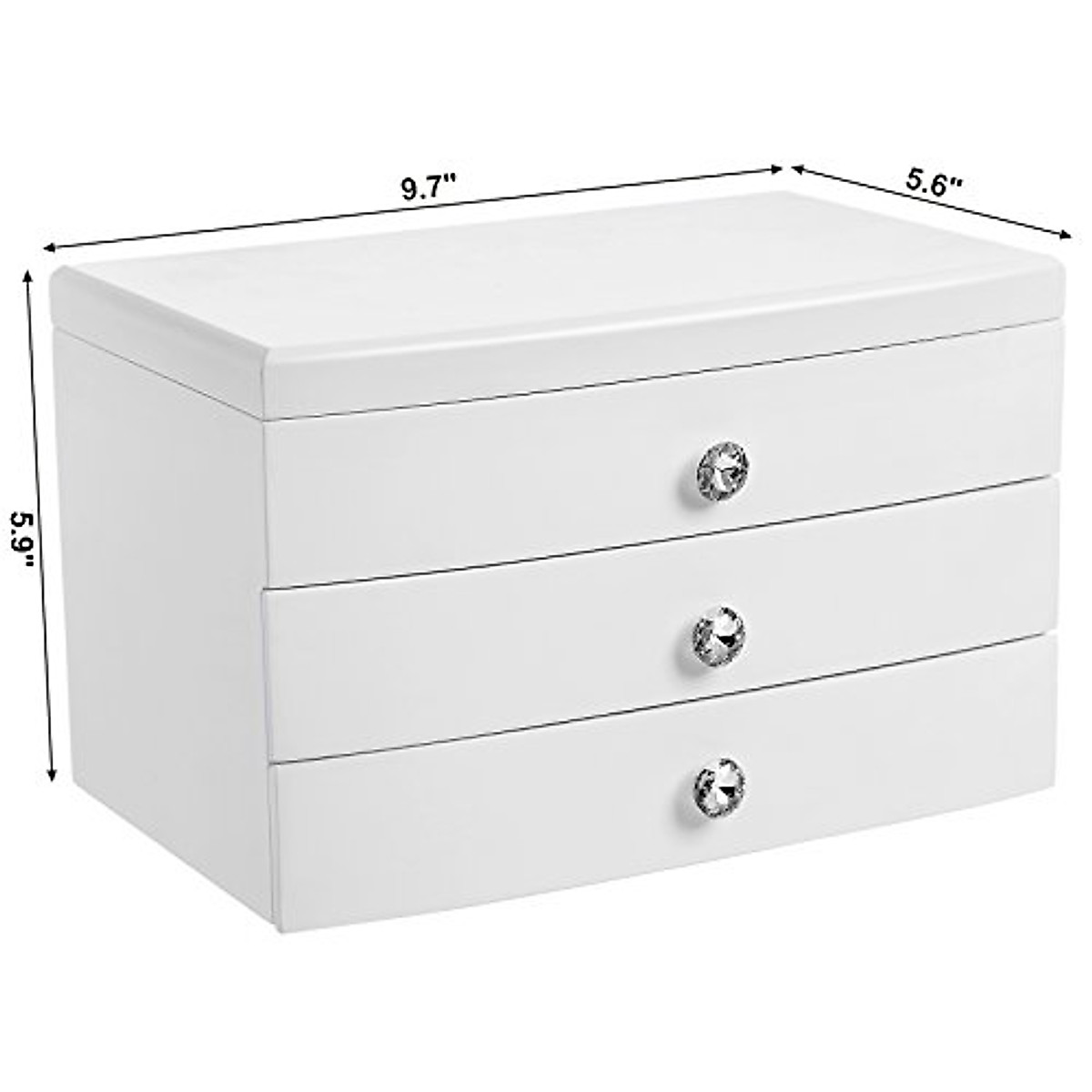 SONGMICS Jewelry Box, 3-Tier Wooden Jewelry Case, Jewelry Organizer with Large Mirror, for Rings, Necklaces, Earrings, Bracelets, White UJOW03W