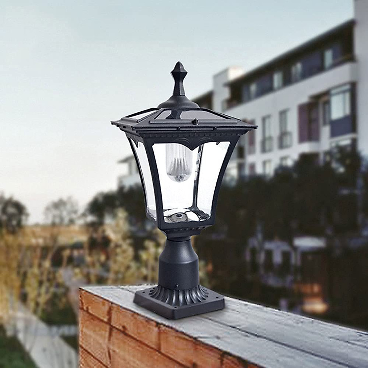 KAIKEA European Solar Outdoor Post Light Fixture Aluminum with Glass Outdoor Post Lamps for House Pillar Light Backyard Outside Deck Garage Yard Garden Driveway LED Home Patio Post Lamps