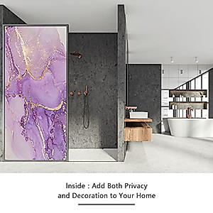 Myronsa Marble Purple Texture Window Privacy Film Static Cling No Glue Frosted Window Film Stained Glass Window Film Coverings for Bathroom Living Room Glass Sticker (23.6" x 58.9" (60 x 150 cm))