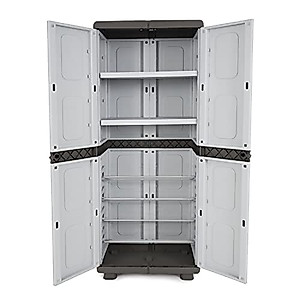 Homeplast Leto 55 lb. Capacity Indoor Outdoor Shoe Rack Storage Cabinet with 2 Moveable Shelves, Holds 20 Pairs, Gray/Anthracite