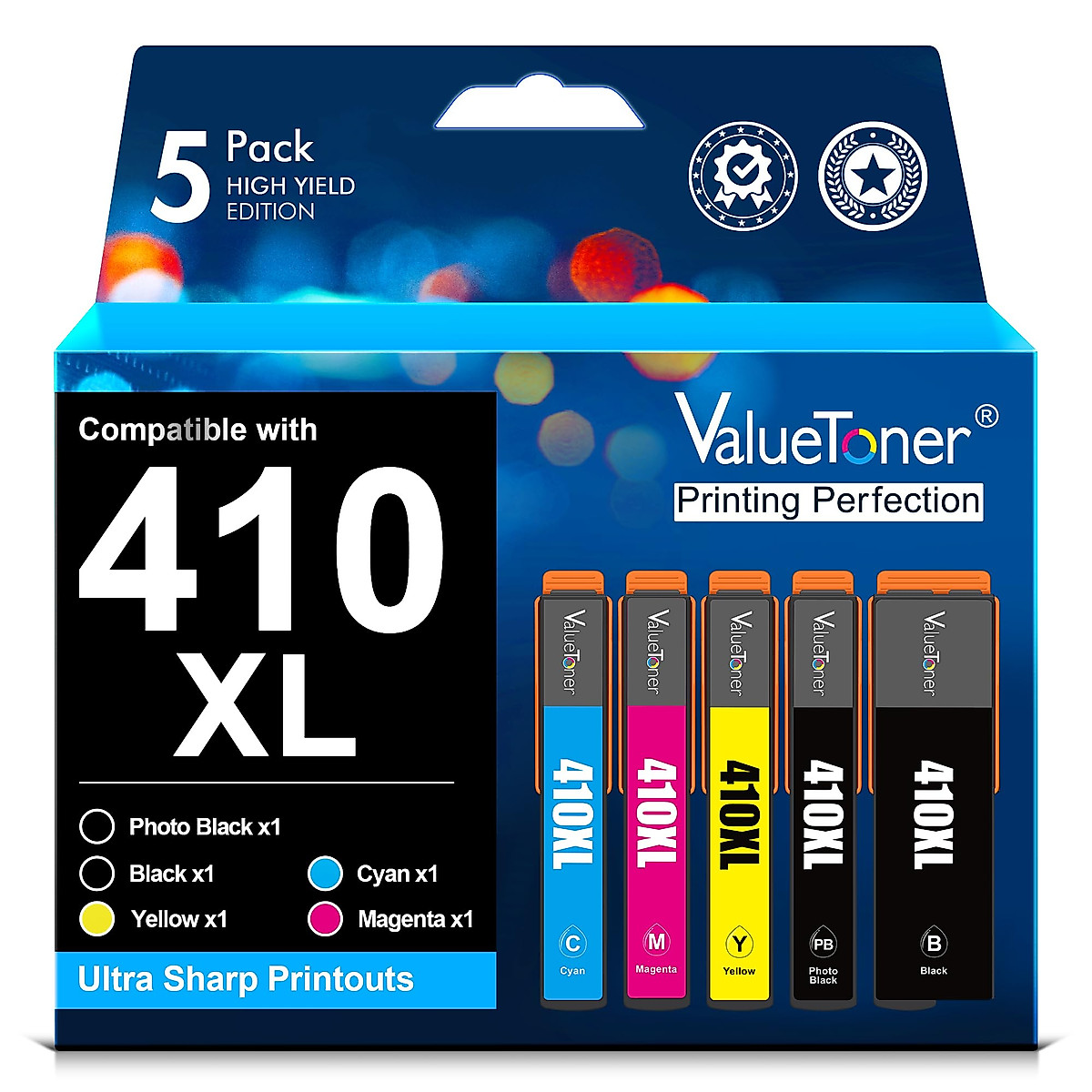 Valuetoner Remanufactured Ink Cartridge Replacement for Epson 410XL 410 XL T410XL High Yield to use with Expression XP-7100 XP-530 XP-630 XP640 XP-830 XP635 Printer (5-Pack)