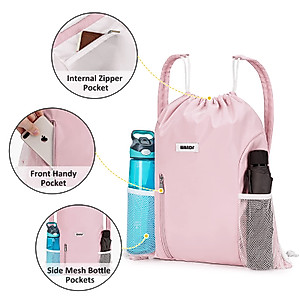 WANDF Drawstring Backpack with Shoulder Pad Sports Gym Backpack with Mesh Pocket String Bag for Women Men(Pink)