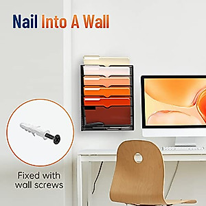 SUPEASY 6-Tier Wall File Organizer with Hooks, Hanging Wall File Holder for Papers, Folders, Files Clipboard & Magazine Organization Great for Office Home, Black