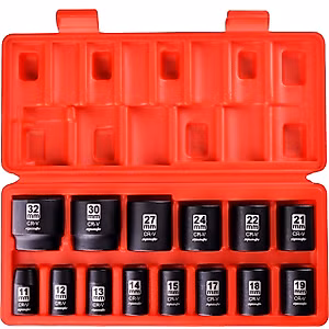 EPAuto 1/2-Inch Drive Click Torque Wrench 1/2-Inch Drive Metric Shallow Impact Socket Set, Cr-V