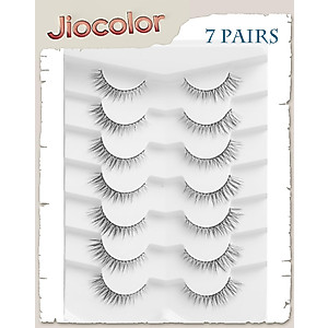Cat Eye Lashes Natural Look Wispy Foxy Eye Lashes Pack 3D Volume Faux Mink Eyelashes C Curl Thin Band False Eyelashes 9 mm 7 Pairs S6