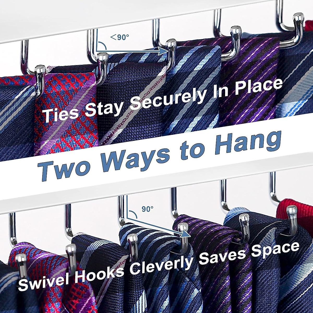 Tie Rack Wall Mounted Belt Hanger, 360° Rotating Tie Hanger Belt Organizer 20 Storage Hooks for Belt, Ties, Purse, Scarves, Tank Top, Hats, Medals