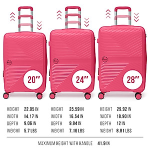 Feelway Travel 3-Piece Hard Side Luggage Set Durable, Expandable Design with 360° Double Spinner Wheels, TSA Lock, Telescopic Handle, Secure Zipper (Pink, Set of 3 (20", 24", 28"))