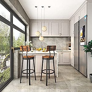 IRCPEN Bar Stools with Back, Set of 2 Swivel Breakfast Stools,41-Inch High Kitchen Stools with Backrest, Footrest, Industrial Seat for Dining Room Kitchen Bar (13.4 X41 inches)